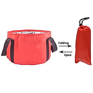 HOOYEE Multifunctional Portable Wash Basin Folding Bucket (Red)