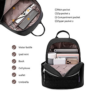 MYHOZEE Backpack for Women, Quilted Nylon Travel Backpack Purse Black Small Bag Teen Daypack Heart