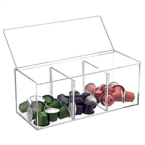 ELLDOO Coffee Pod Holder with Lid, Acrylic Coffee Pod Organizer for K Cup Espresso, 3-Compartment Tea Bags Sugar Packets Coffee Capsule Storage Holder for Home Coffee Bar Office Counter