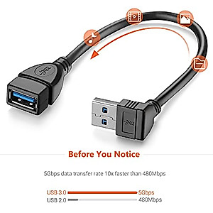 WILLIZTER Short USB 3.0 Extension Cable, 2 Pack SuperSpeed USB 3.0 Angle Male to Female Extension Cable 6 Inch Convertor Adapter Extender Cord Up Angle and Down Angle one Each