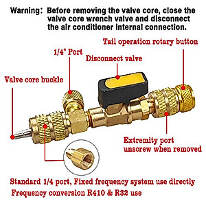 T6 Valve Core Remover/Installer with Dual Size SAE 1/4 & 5/16 Port Air Conditioning Line Repair Tools for HVAC R32 R410A