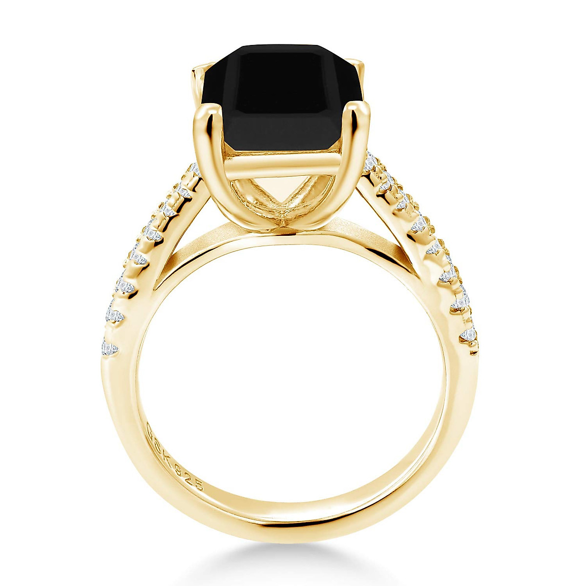 Gem Stone King 18K Yellow Gold Plated Silver Black Onyx and White Created Sapphire Ring For Women (3.39 Cttw, Gemstone Birthstone, Available in size 5, 6, 7, 8, 9)