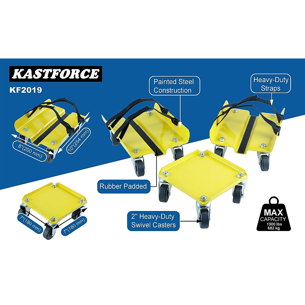 KASTFORCE Snowmobile Dolly Set Max Supporting up to 1500Lbs with Heavy Duty Straps 2 Inch Swivel Casters KF2019