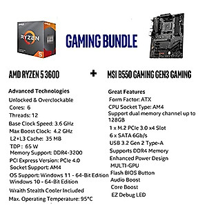 Micro Center AMD Ryzen 5 3600 6-Core 12-Thread Unlocked Desktop Processor with Wraith Stealth Cooler Bundle with MSI B550 Gaming GEN3 Gaming Motherboard (AMD AM4, DDR4, PCIe 3.0, ATX)