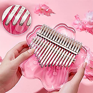 LKJYBG 17-Tone Kalimba with Piano Box,Cherry Blossoms Shape Thumb Piano Acrylic Finger Piano Gifts with Tune Hammer Study Instruction Digital Audio Tone Key Sticker for Kids and Adults Beginners