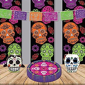 Beistle - 941 Beistle Day of the Dead Picado Style Pennant Banner Hanging Decorations, Halloween Party Supplies, 8" x 12', Multicolored