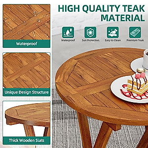 YITAHOME 3 Piece Teak Wood Patio Bistro Set with 2 Folding Chairs and Round Table, Folding Dining Table and Chairs with Metal Buckles for Backyard, Balcony, Pool, Porch, Deck