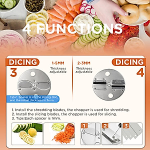 LIANQIAN 4 in 1 Electric Vegetable Chopper, Multifunctional Food Cutter＆Slicer, Mandoline Slicer & Cheese Grater, 200W Multi Blade French Fry Cutter & Veggie Slicer＆Dicer with Cut-Resistant Gloves