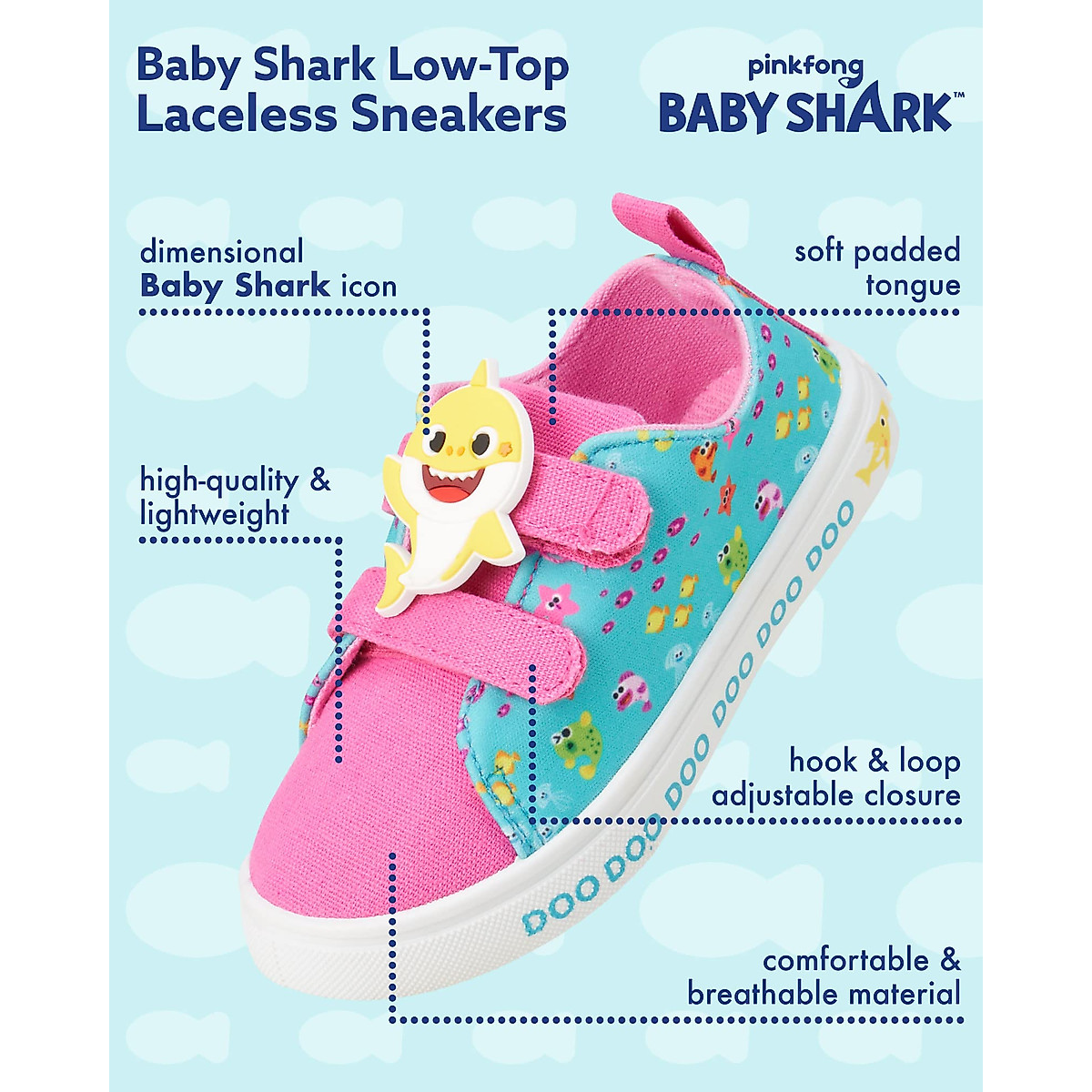 Nickelodeon Baby Girls' Shoes - Baby Shark Low-Top Laceless Sneakers (Toddler), Size 8 Toddler, Baby Shark