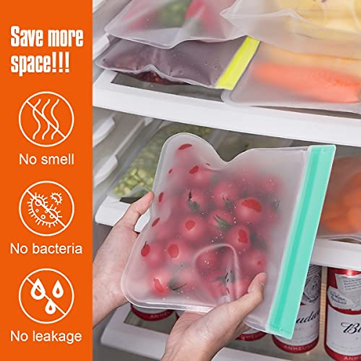 Dishwasher Safe Reusable Silicone Storage Ziplock Bags, Leakproof Reusable Gallon Freezer Bags, BPA FREE Food Storage Bags for Marinate Food, Fruits, Sandwich, Snack, Meal Prep, Travel Item (24)