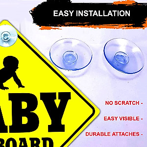 2 PC Baby on Board Sign - 5 x 5 Baby on Board Sticker for Cars - Baby on Board Suction Signs for Car - Baby in Car Sign - Funny Baby on Board Sign