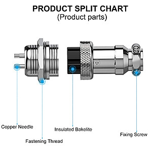 DIYhz GX16 6 Pins Panel Mount Circular Metal Aviation Connector Adapter Male Female Plug Metal Socket (10 Pcs)