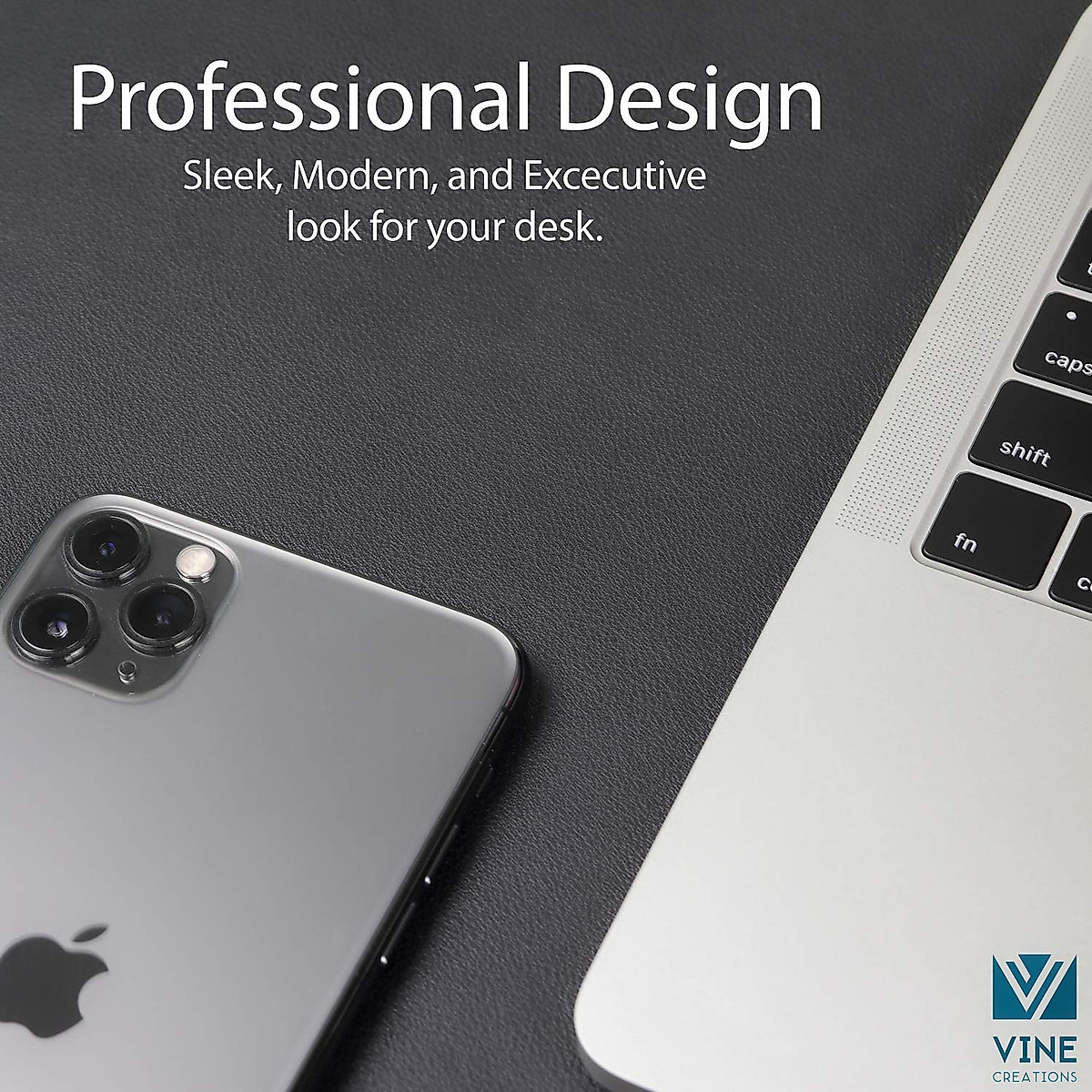 Vine Creations Leather Desk Mat Large 44" x 22", Desk Protector Mat, PU Leather Desk Pad, Large Mouse Pad, Desk Blotter, Desk Pads on Top of Desks, Desk Matt for Desktop, Office Desk Mat (Black)