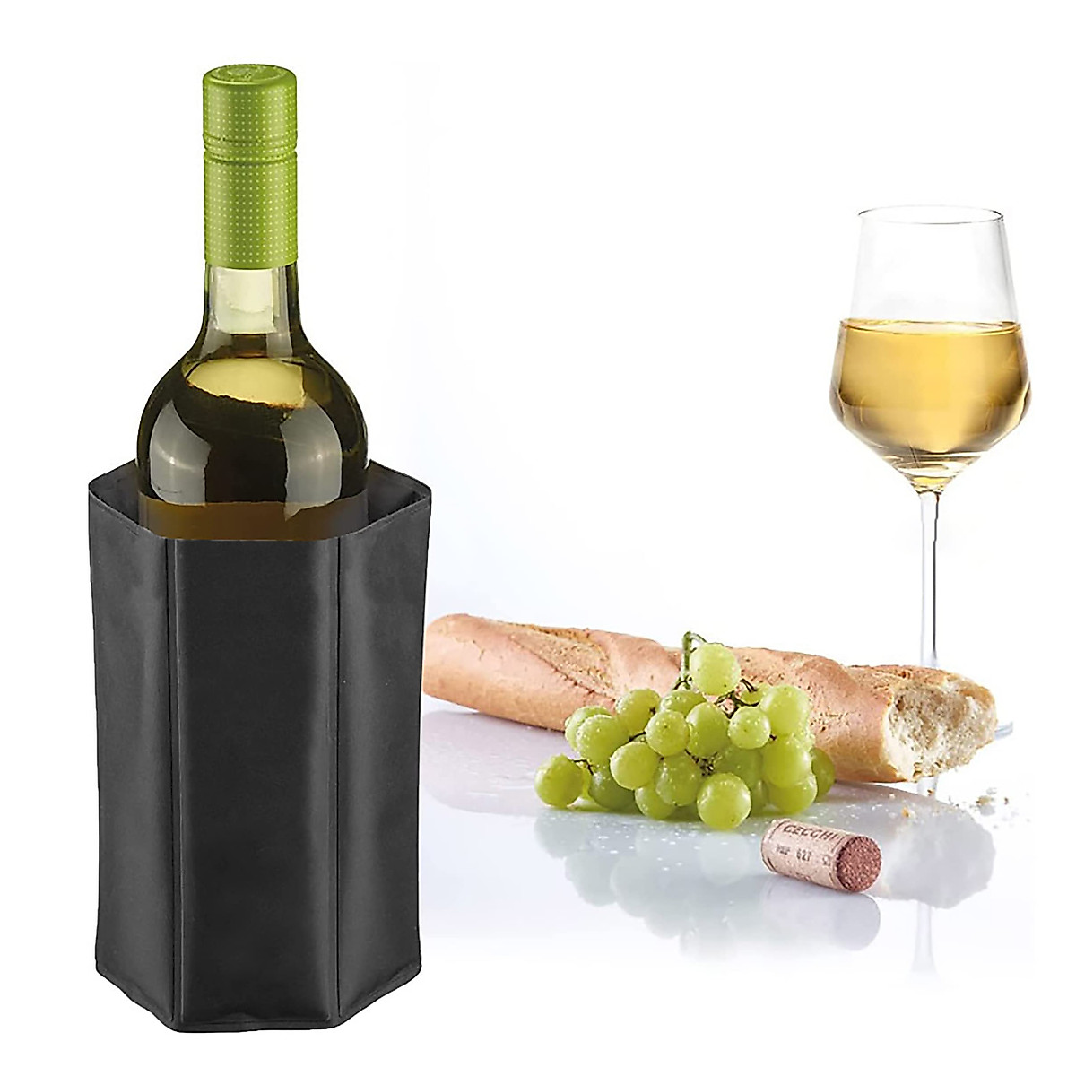 2Pcs Wine Cooler Sleeve Wine Bottle Chiller Ice Pack Adjustable Bottle Wrap Keep Wine Cool and Refreshing for Red White Champagne or Sparkling (Black)