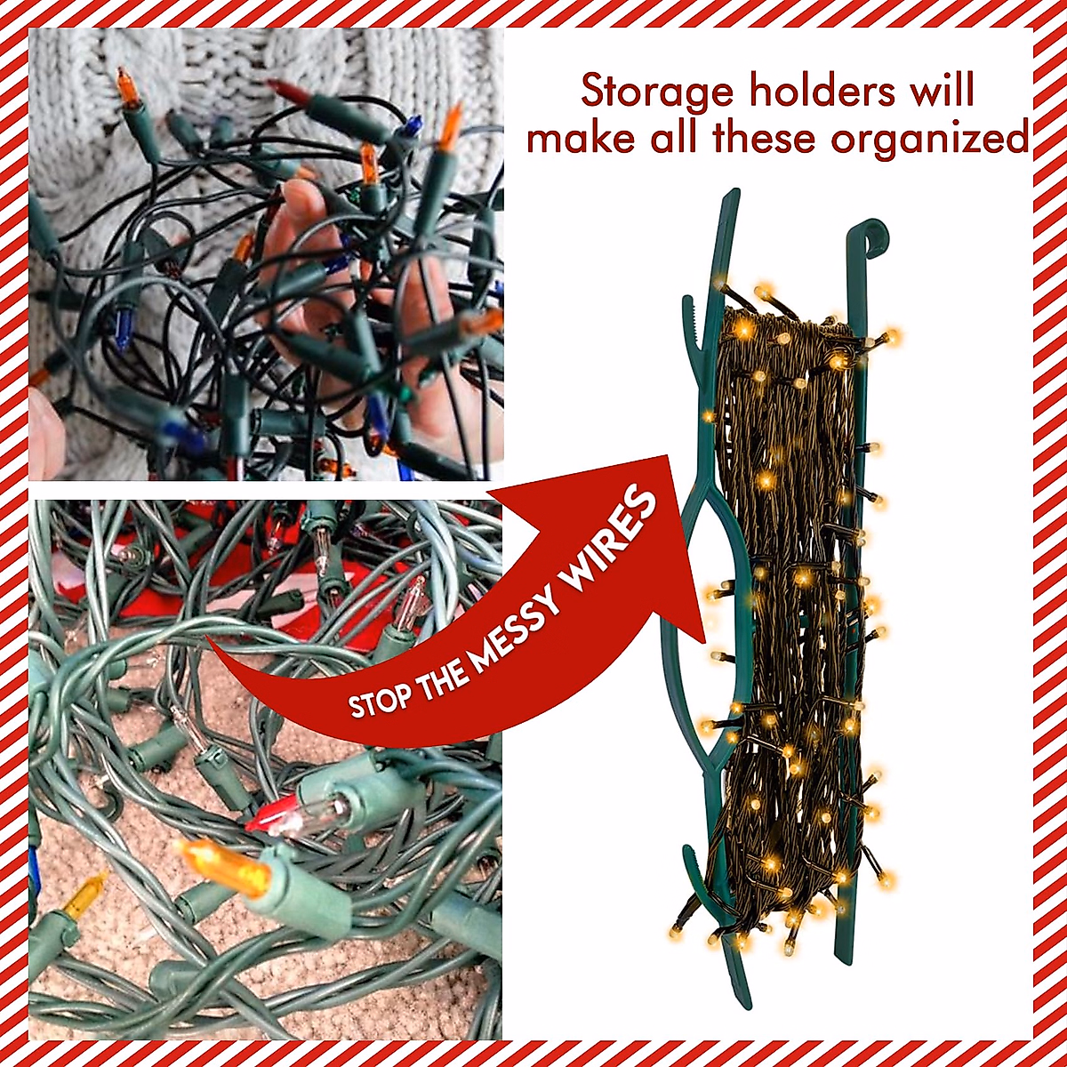 EDSRDUS Set of 6 Rope Winder, Strong & Hangable Light & Cord Wind Up Christmas Light Storage for Organizing Christmas Lights & Electric Cords, Each Holds Up to 98 ft (Green, 7inch x 8inch)