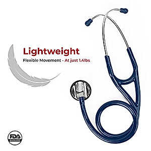 eSteth Cardiology Stethoscope - Professional Tool for Cardio Diagnostic - Ultra Sensitive Single Head Chest Piece, Broad Headset - Extra Ear Tips & Non-Chill Ring - 30" Flexible Tubing, Navy Blue