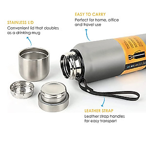 Subron Vacuum Insulated Thermos Water Bottle 17 Oz with Wide Mouth Cup BPA-Free Stainless Steel Water Bottles for Cold & Hot Drink Coffee (500ml,Sliver)