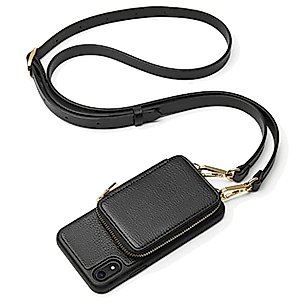 ZVE Case for Apple iPhone XR, 6.1 inch, Wallet Case with Crossbody Strap Credit Card Holder Slot Handbag Purse Wrist Zipper Strap Case Cover for Apple iPhone XR 6.1 inch - Black