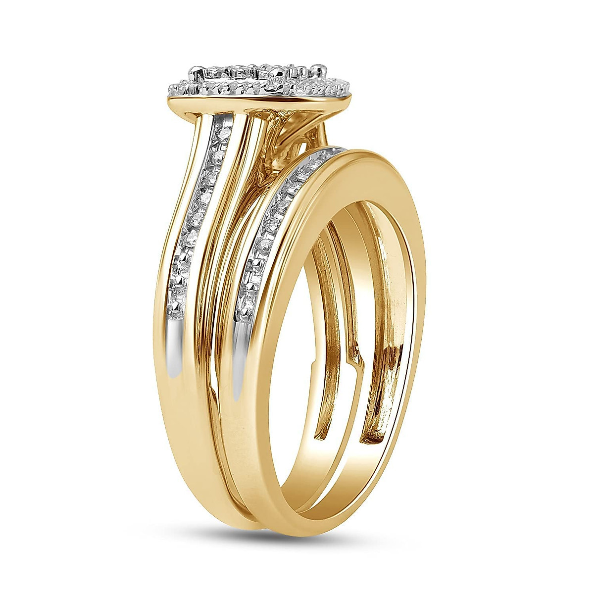 Jewelili Yellow Gold over Sterling Silver 1/5 Cttw Natural White Round Diamond Ring