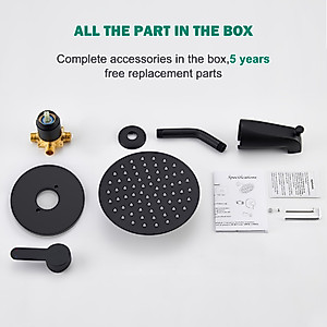 Esnbia Tub Shower Kit（Shower Valve Include), Black Shower Faucet Set with 8-Inch Rain Shower Head and Handle, Bathtub Shower Faucet Set, Single-Handle Tub and Shower Hardware Set, Matte Black