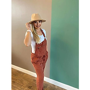 Lanzom Womens Classic Wide Brim Floppy Panama Hat Belt Buckle Wool Fedora Hat Fit Size 6 8/7-7 1/4(One Size, Camel)