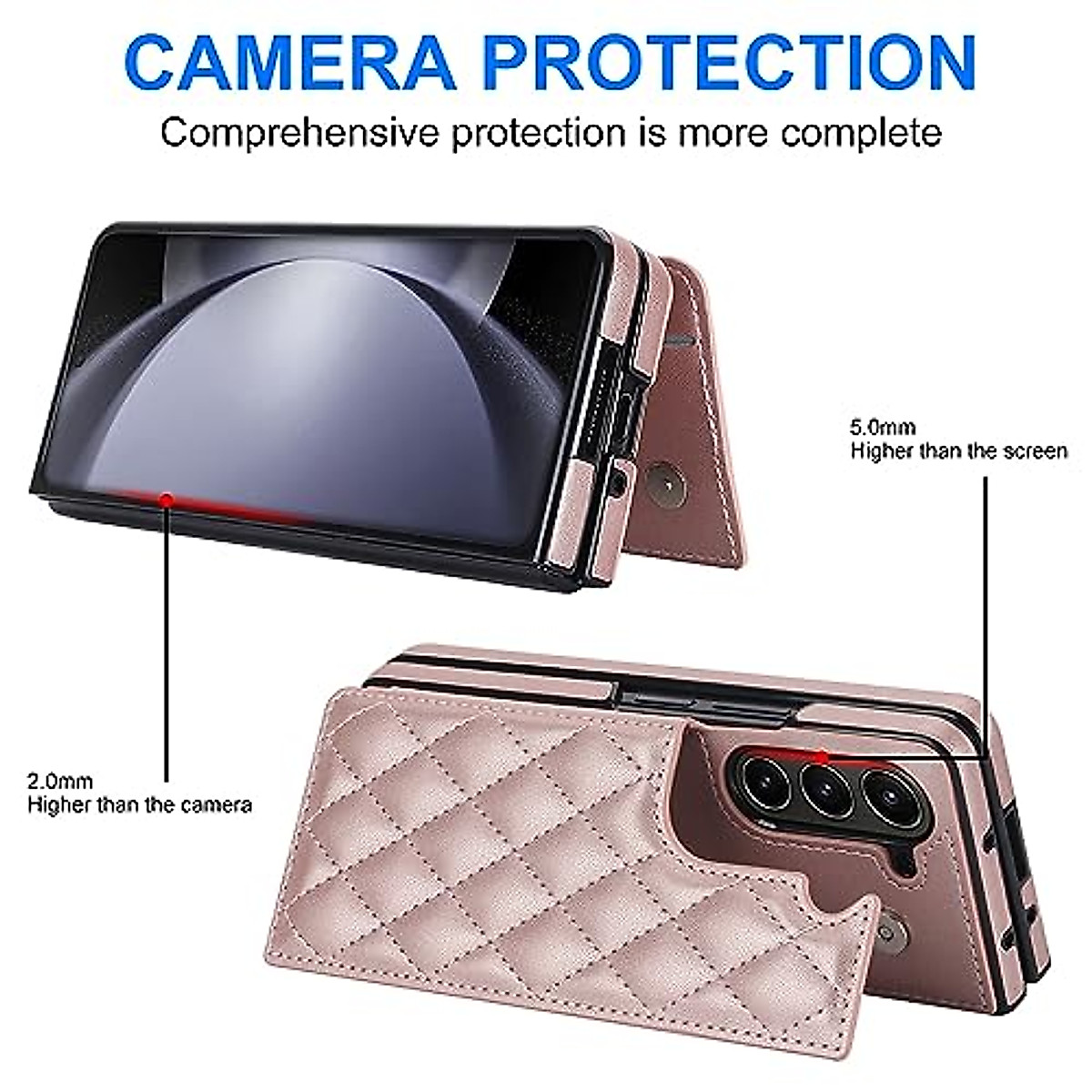 Ephoou Flip Wallet Case Compatible with Samsung Galaxy Z Fold 5 for Women, Luxury PU Leather Shockproof Cover Case with Card Holder (Kickstand Function) for Samsung Galaxy Z Fold5 SKG-Rose Gold