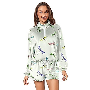 Kigai Colorful Dragonfly Jogging Suits for Women Lounge Cozy Long Sleeve Half Zip Lapel Collar Sweatsuit Set,XL