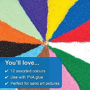 Baker Ross-AG211 Mini Bags of Coloured Sand for Kids Art Supplies, Crafts & Textured Paint Effects (Pack of 12 x 40g), 40H, Assorted 12 Pack