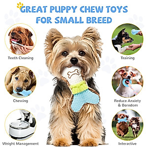 BAEJMJK 6 Pack Puppy Teething Toys Blue Small Breed Dog Chew Toys with Rope Cute Plush Squeaky Dog Toys Soft Rubber Puppy Toys Set for Cleaning Teeth Interactive Pet Doggy Bone Toys