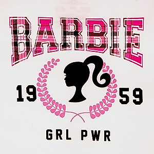 Barbie Girls Short Sleeve T-Shirt 2-Pack, Logo Girl Power Short Sleeve Tees 2 Pack Bundle Set for Girls (Size 6/6X, White/Black)