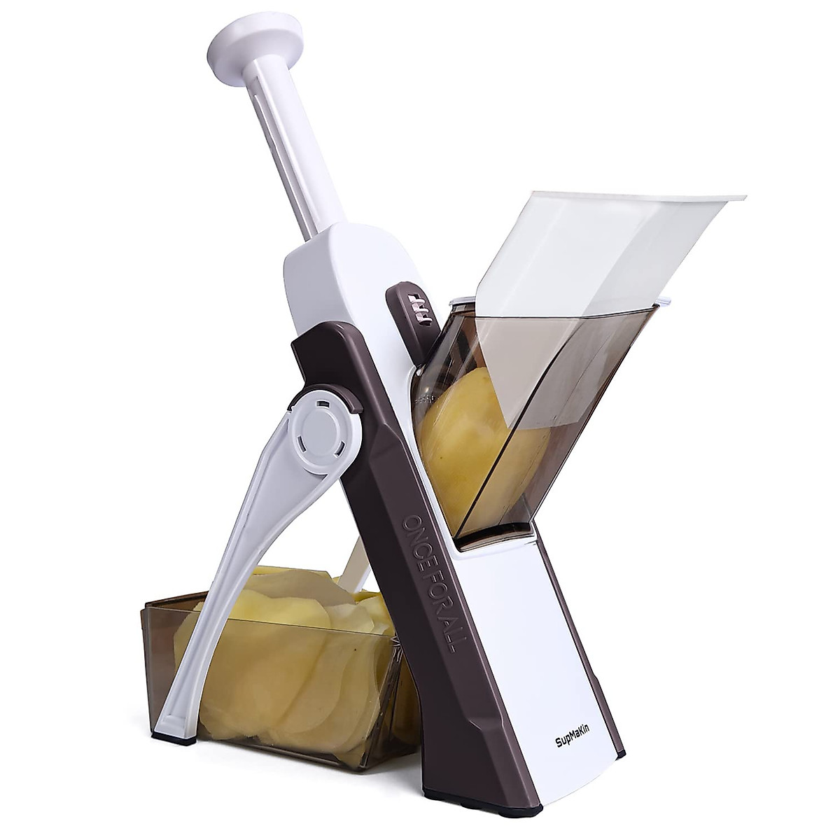 SUPMAKIN Safe Mandoline Food Slicer, Kitchen Multi Vegetables Chopper, Potato Slicer | French Fry Cutter & Veggie Dicer, Chopping Artifact for Fast Meal Prep, Salad Chopper (5 in 1 Brown)