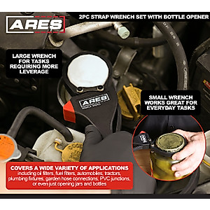 ARES 56034-2-Piece Rubber Strap Oil Filter Wrench Set - Adjustable Up to 4-inch and 6-inch Diameter - Non-Marring Slip Resistant Strap Wrench - Ergonomic TPR Handles