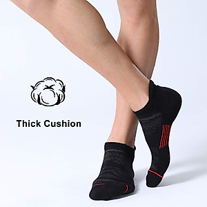 FITRELL 6 Pack Men's Ankle Running Socks Low Cut Cushioned Athletic Sports Socks, Shoe Size 9-12, Black+Red