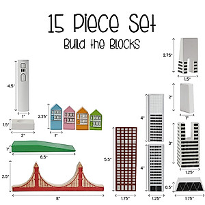 Top Right Toys Wooden Blocks, Building Blocks for Kids, Chicago City Skyline Set, Wood Blocks for Toddlers, Educational City Set with 6 Famous Landmarks, 15 Pieces