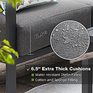 COMLAX FIELD Outdoor Patio Furniture Set, 4 Pieces Metal Patio Furniture Set with Coffee Table, Modern Outdoor Patio Conversation Seating Set, Grey