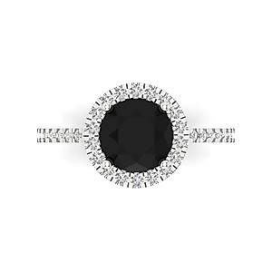 1.82ct Round Cut Solitaire halo Natural Black Onyx designer Modern Statement with accent Ring Solid 14k White Gold Size 4.5
