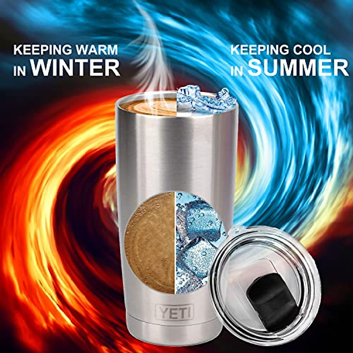 Compatible with YETI Rambler, Ozark Trail, Old Style Rtic, and More - Magnetic Slider Switch Spill Proof Tumbler Cover (Black 30oz 1Pc)