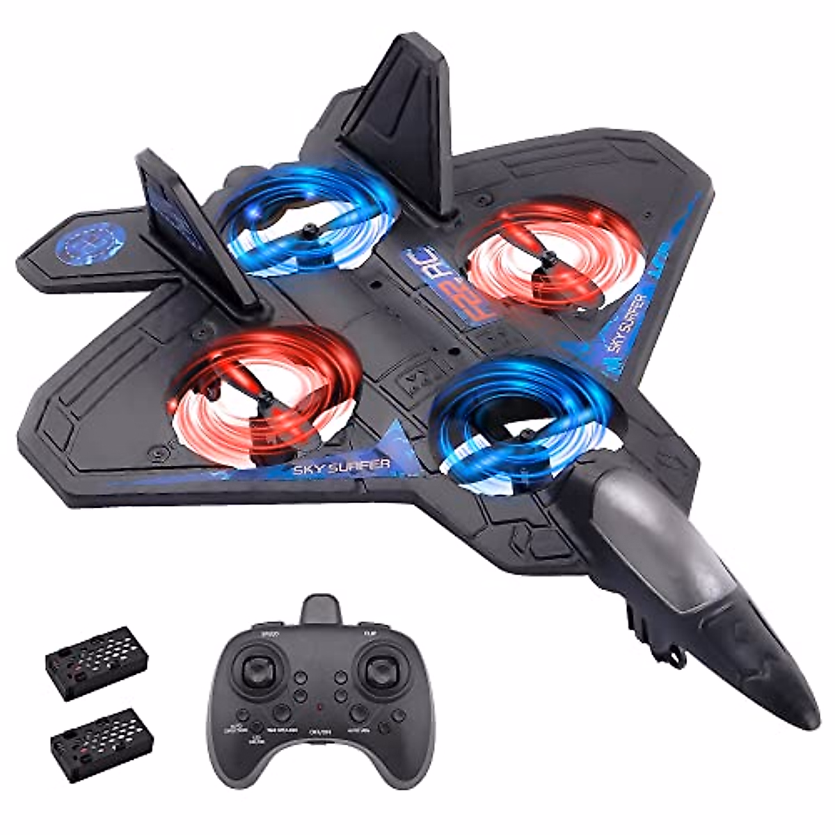 F.U.Fitrota Stunt Remote Control Plane Drone for Kids, Hobby RTF RC Airplanes Toys for Boys, F22 Raptor Fighter RC Jet Plane Toy