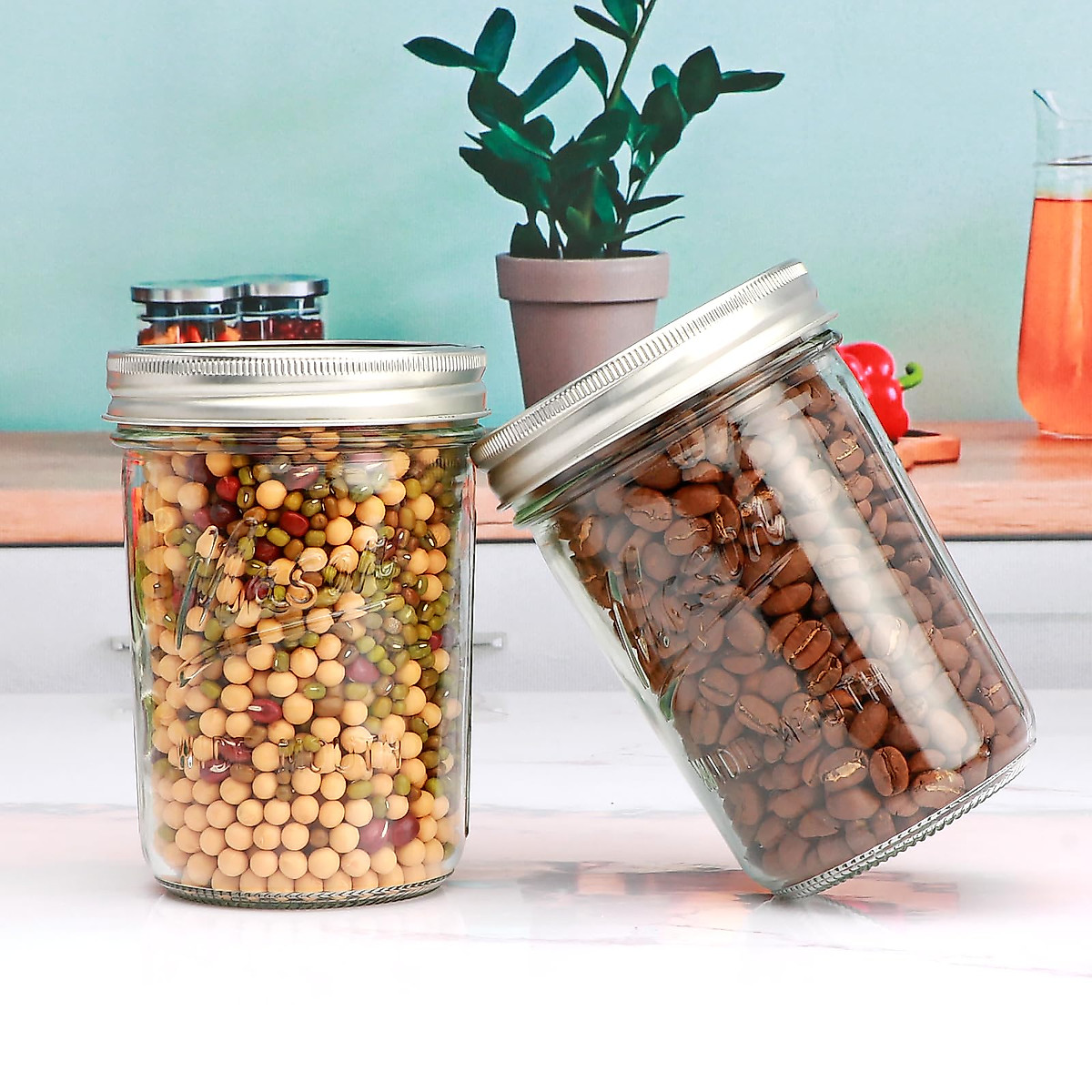 [12 pcs]16 oz Mason Jars,Glass Jars with Lids, Airtight Canning Jars, Wide Mouth Mason Jars. Airtight Container For Jams, Honey, Spices,Pickles, Home Decor,Overnight Oats,Fruit Preserves