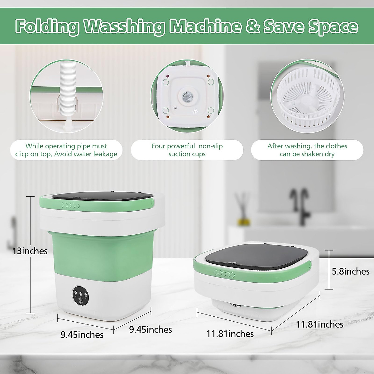 Portable washing machine, Portable Washer Cleans Underwear,Baby Clothes,Small Clothes,Pet Clothes for Traveling Camping Apartments RV.(Green, 12L)