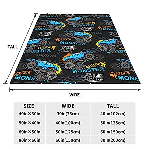 Monster Truck car Throw Blanket Flannel Fleece Autumn Lightweight Soft Fuzzy Cozy Blanket for Couch Bed Fall Decor Travel Blankets Holiday Kids Adult 60"x50"