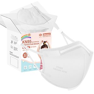 Semask Kids KN95 Adjustable Masks 30 Pack, Individually Wrapped Disposable Masks with Adjustable Ear Loops (White)