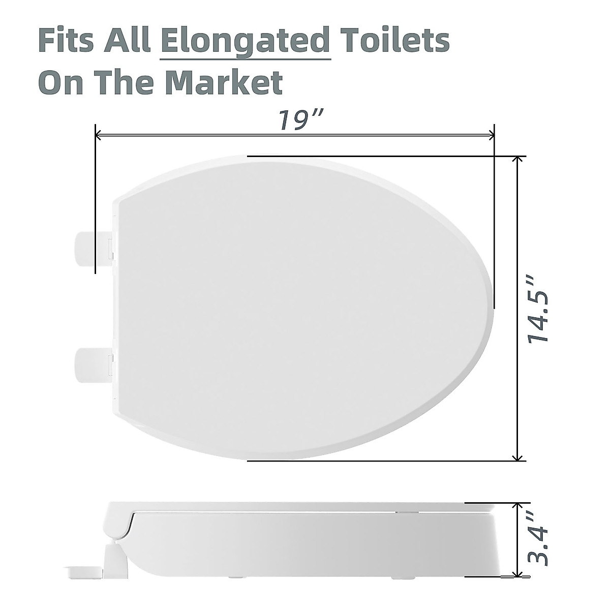 Ccbello ELONGATED toilet seat risers for seniors, Slow Close, Elevated toilet seat, Heavy Duty, Never Loosen, Raised toilet seat elongated bowl, White(18.5”)