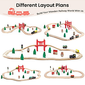 Tiny Land Wooden Train Set for Toddler - 39 Pcs- with Wooden Tracks fits Thomas, fits Brio, fits Chuggington, fits Melissa and Doug - Expandable, Changeable-Train Toy for 3 4 5 Years Old Girls & Boys