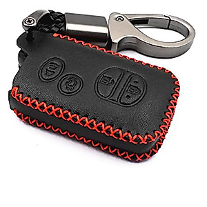 MJKEYAuto Black Leather 4 Buttons Remote Smart Key Fob Cover Case Chain for Toyota Avalon Camry Corolla Highlander Prius RAV4 Venza HYQ14ACX HYQ14AAB HYQ12ACX HYQ14AEM