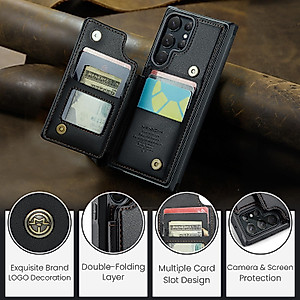 Vinich for Samsung Galaxy S22 Ultra Wallet Case with Card Holder, RFID Blocking Credit Slots Kickstand Shockproof Phone Cover for Women Men, Black