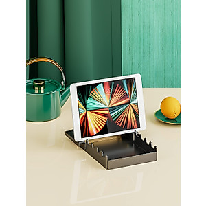 Dr.DJ Metal Spoon Rest Pot Lids Holder Heavy Duty Pot Pan Lid Organizer Stand, Cutting Board Rack Chopping Board Organizer Stand Spoon Rest w Drip Tray Kitchen Countertop, Stainless (Black)