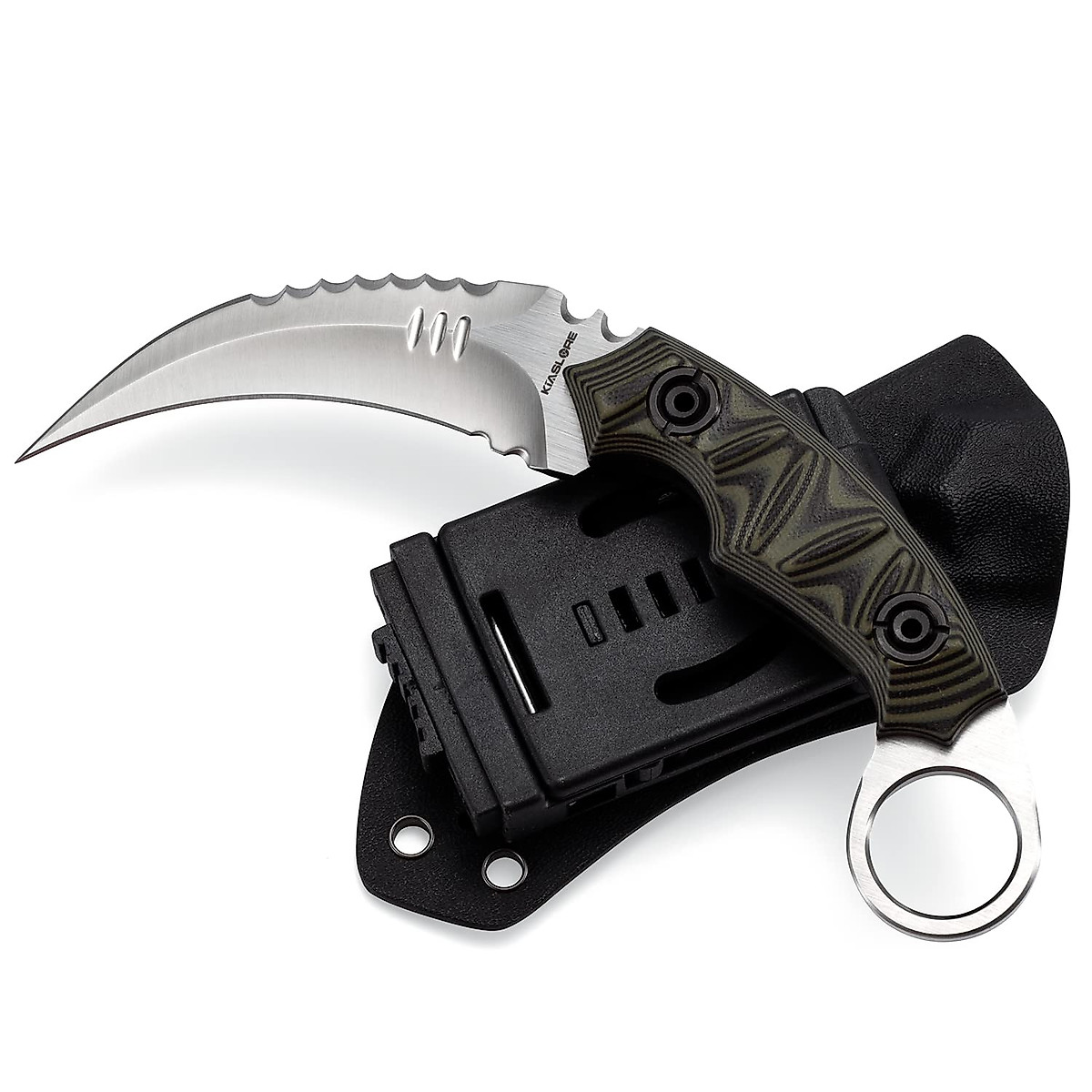 KIASLORE Karambit Knife Outdoor Survival claw Tactical teeth Knife D2 Steel Double Edged Fixed Blade Camping Survival Knife & Hunting Knives with Snake pattern Handle & Knife Sheath (White / w Snake pattern Handle)