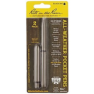 Rite in the Rain All-Weather EDC Pen, Flat Dark Earth Pokka 2-Pack, Black 0.8mm Ink, Fine Point (No. FDE92)