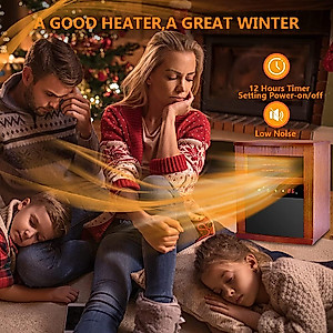 Air Choice Electric Space Heater, 1500W Infrared Heater w/ 3 Heating Mode, Thermostat, Remote Control & 12h Timer, Small Portable Room Heaters for Indoor Use, Bedroom, Office, Living Room, Dark Walnut